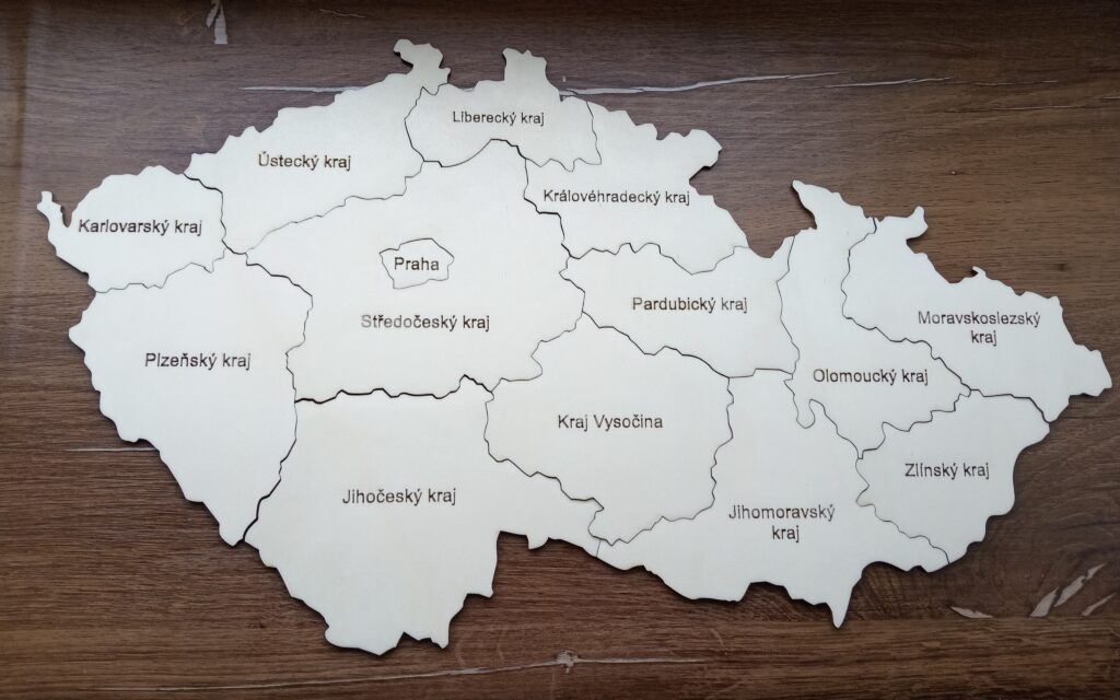 Dřevěná mapa České republiky Kraje - Skládací puzzle - Dekohra